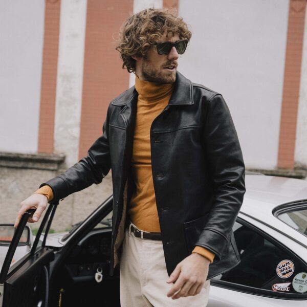 “Enzo” Black Leather Car Coat - Shangri-la Heritage