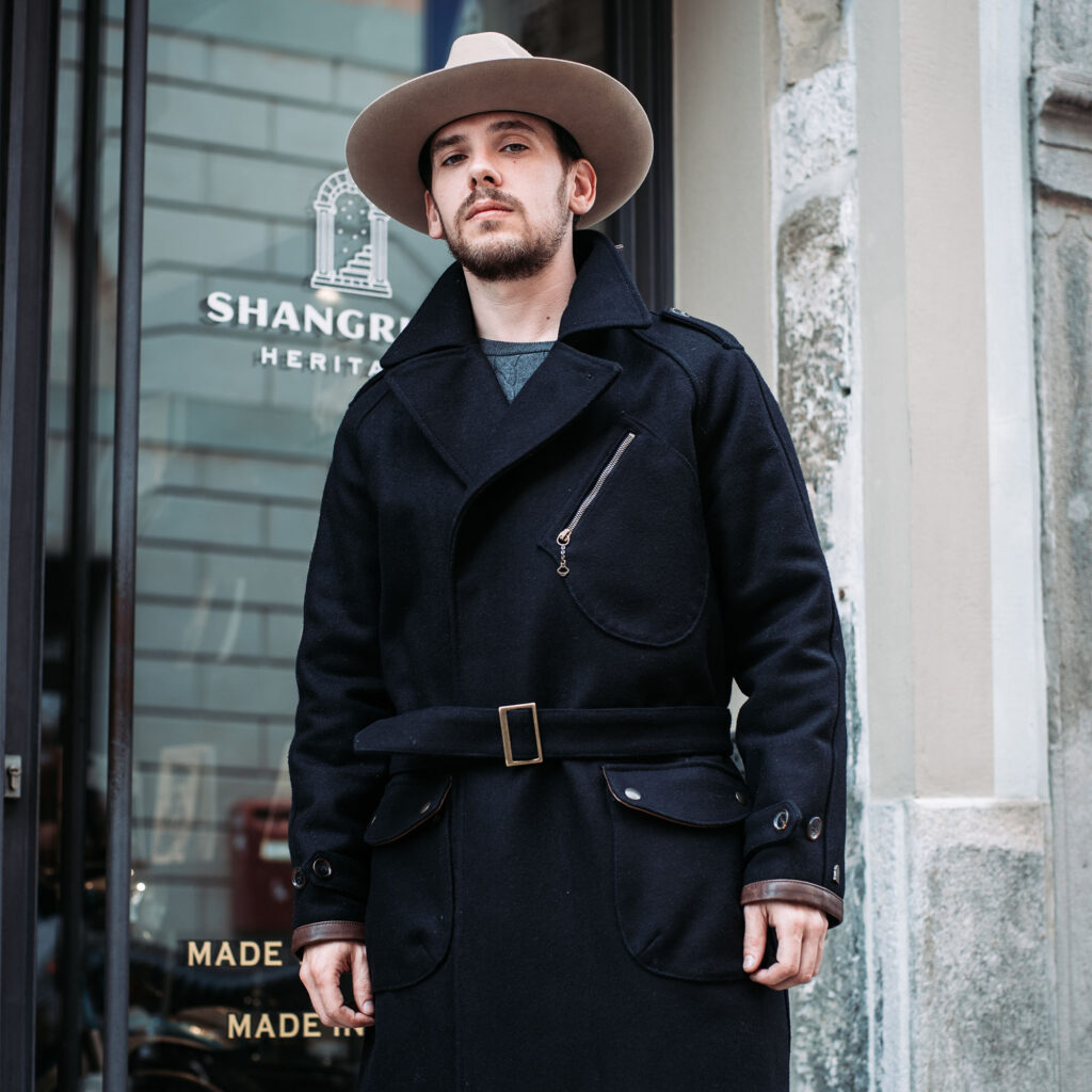 “Stelvio” Navy Blue Melton Wool Dispatch Rider Coat - Shangri-la Heritage