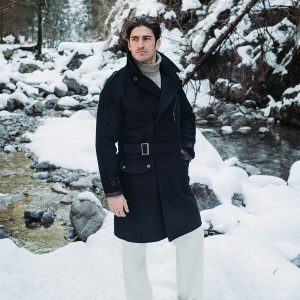 “Stelvio” Navy Blue Melton Wool Dispatch Rider Coat - Shangri-la Heritage