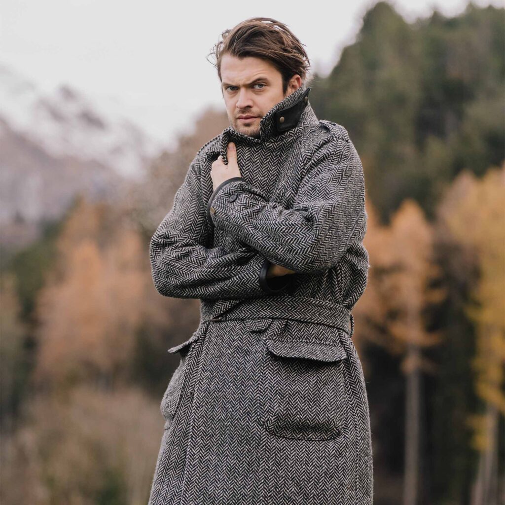 "Stelvio" Grey Herringbone Wool Dispatch Rider Coat - Shangri-la Heritage