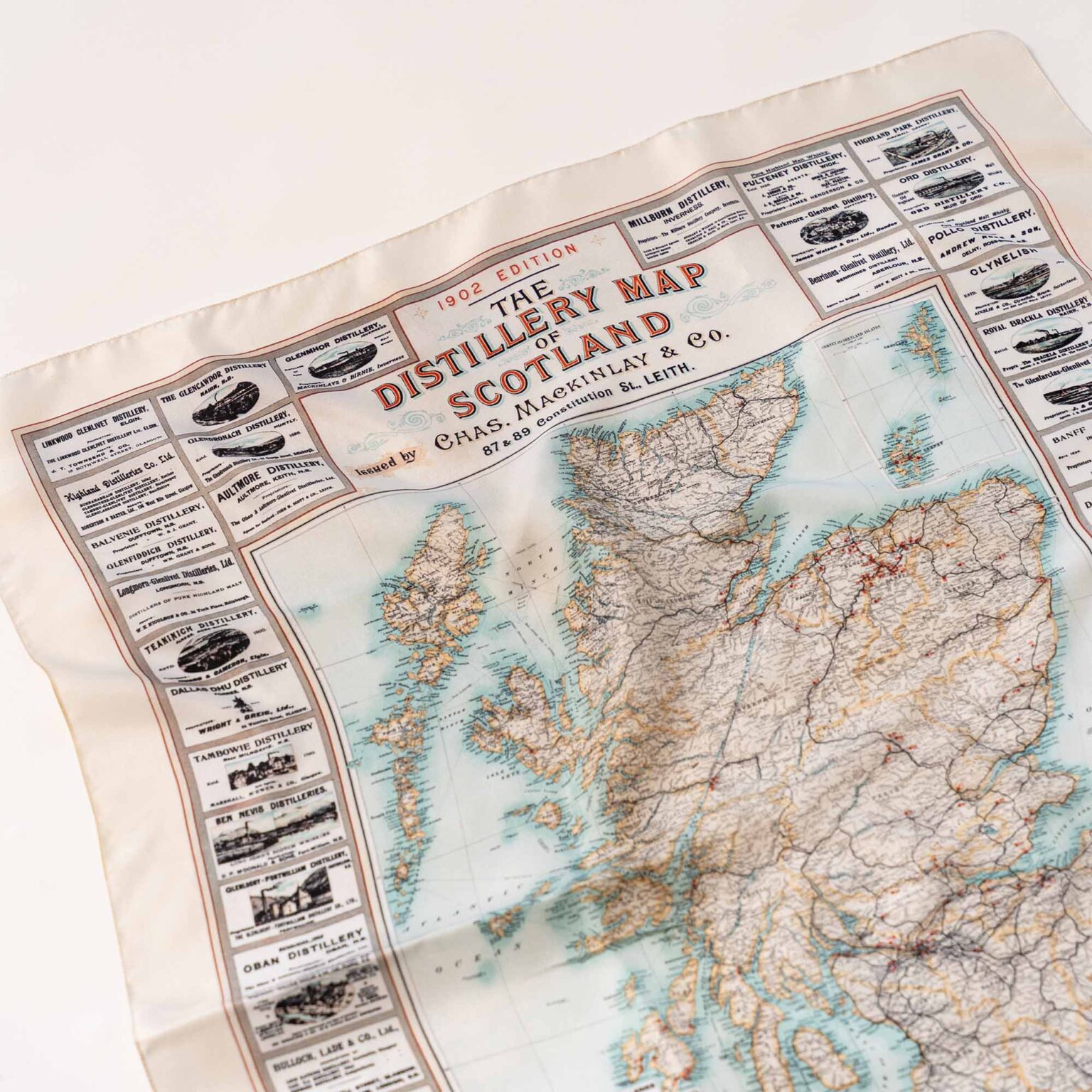 "Distillery Map of Scotland" Silk Foulard - Shangri-la Heritage