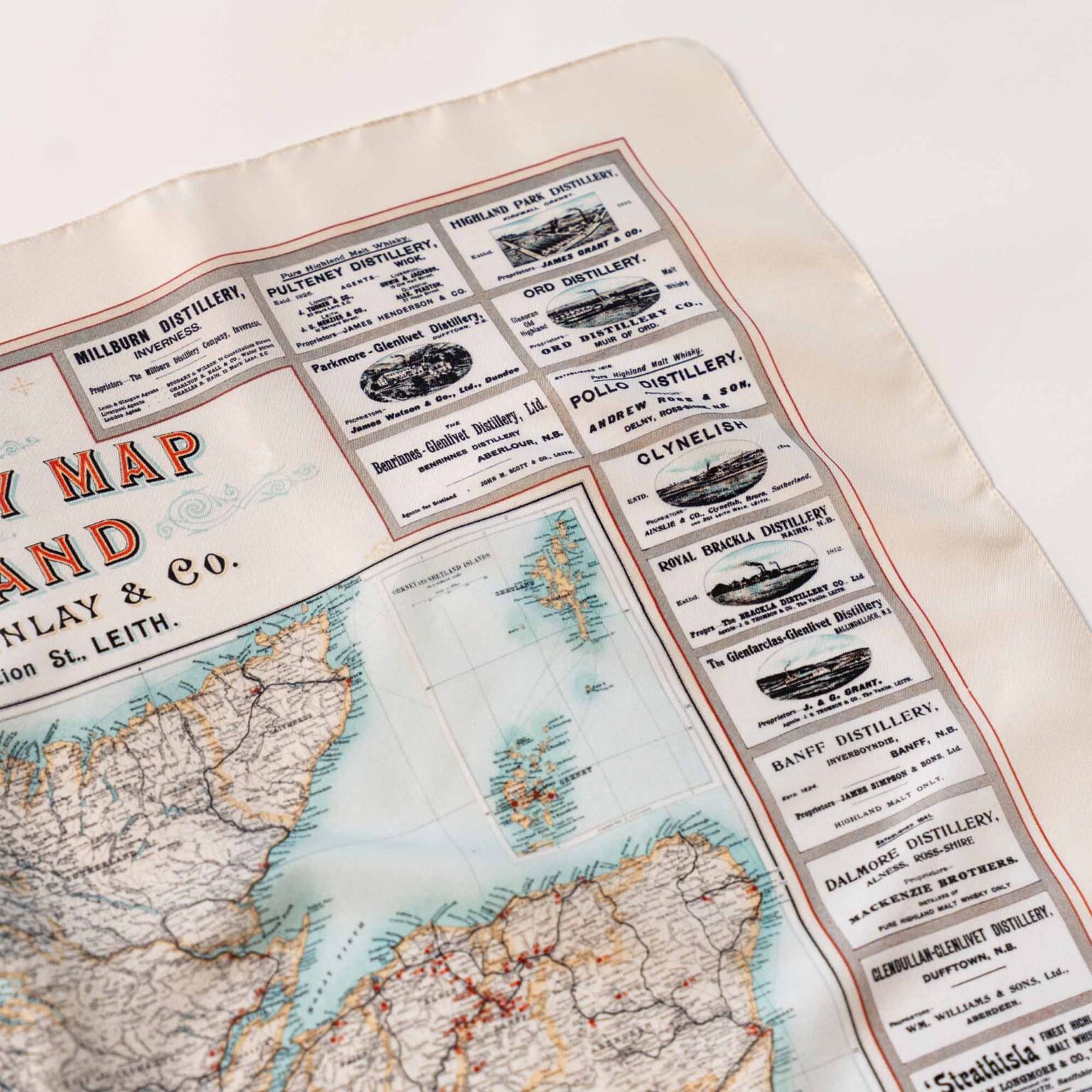 "Distillery Map of Scotland" Silk Foulard - Shangri-la Heritage