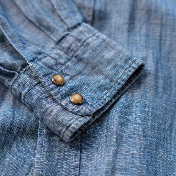 "Gonzo" Light Blue Chambray Linen Western Shirt - Shangri-la Heritage