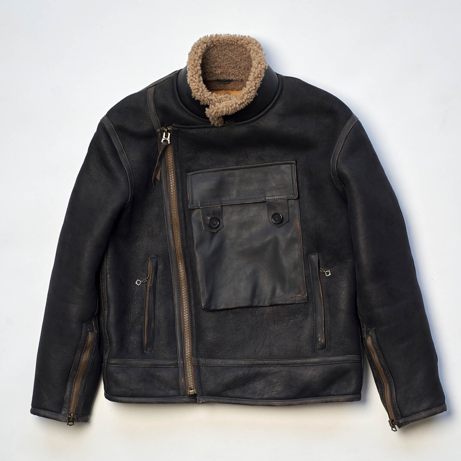 “Swedish” Vintage Black Motorcycle Shearling Jacket - Shangri-la Heritage