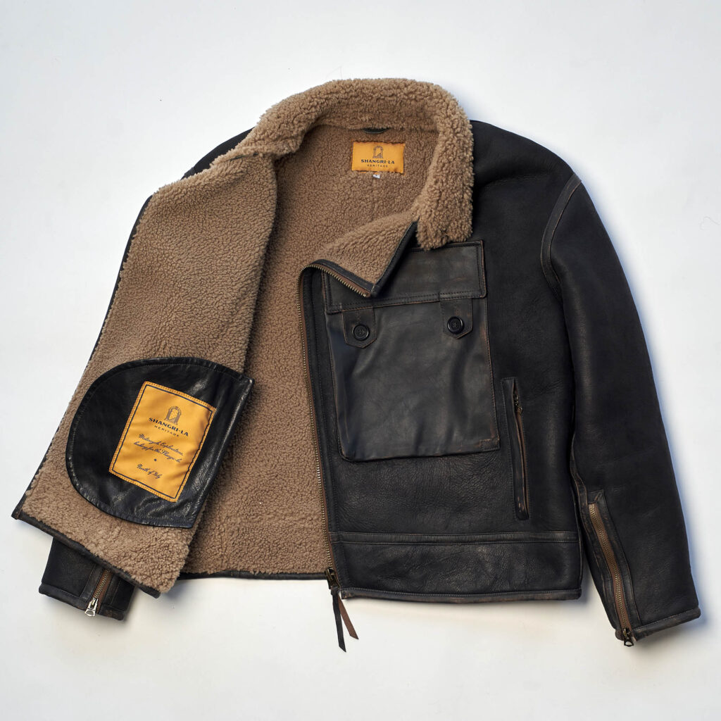 “Swedish” Vintage Black Motorcycle Shearling Jacket - Shangri-la Heritage
